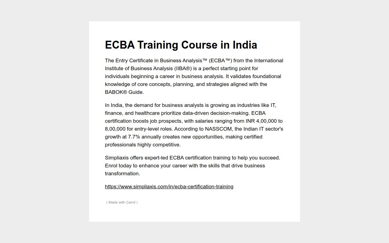 ECBA Training Course in India